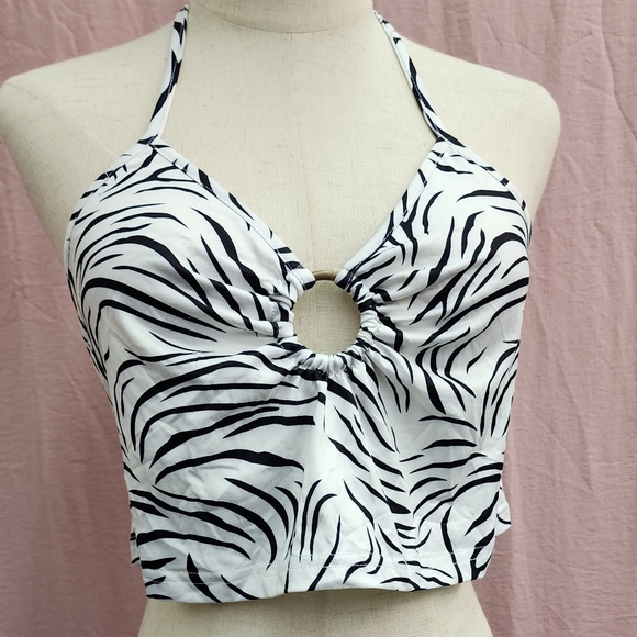 SHEIN | Tops | Shein Icon Zebra Stripe Print Oring Ruched Tie Backless ...